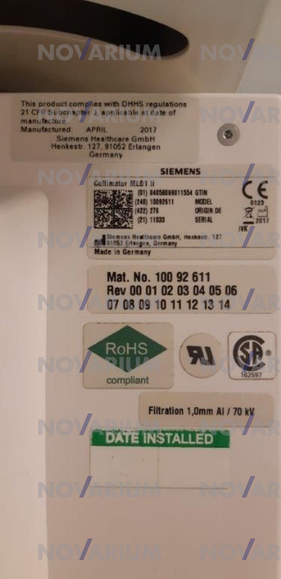 Siemens 10092611 - ML01 II Collimator - Polydoros 80SX - Novarium
